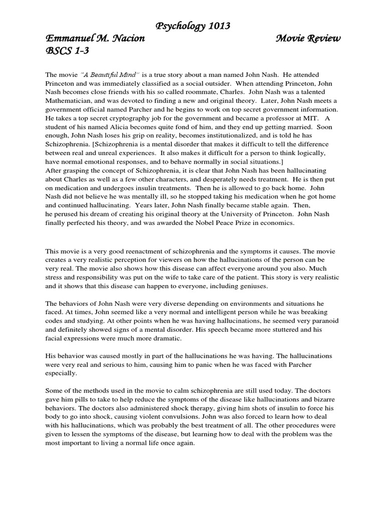 A Beautiful Mind Review | PDF | Hallucination | Schizophrenia