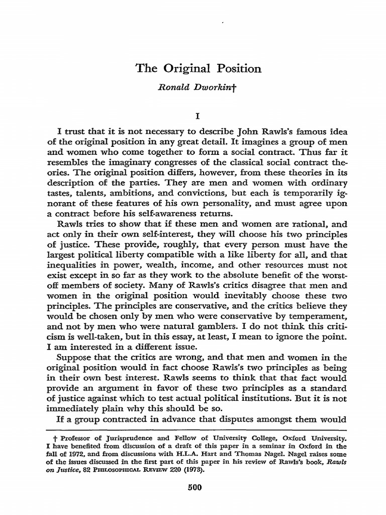 The Original Position | PDF | John Rawls | Justice