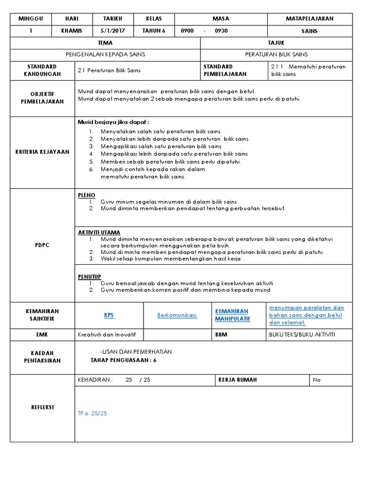 Contoh RPH Sains | PDF