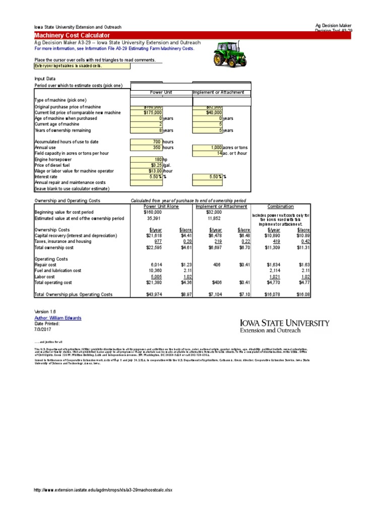 Machinery Cost Calculator: Ag Decision Maker A3-29 - Iowa State ...
