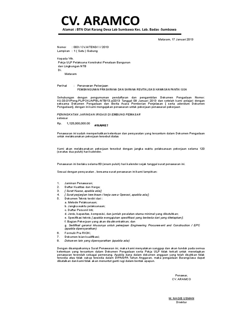 Penawaran Pekerjaan CV. Aramco | PDF