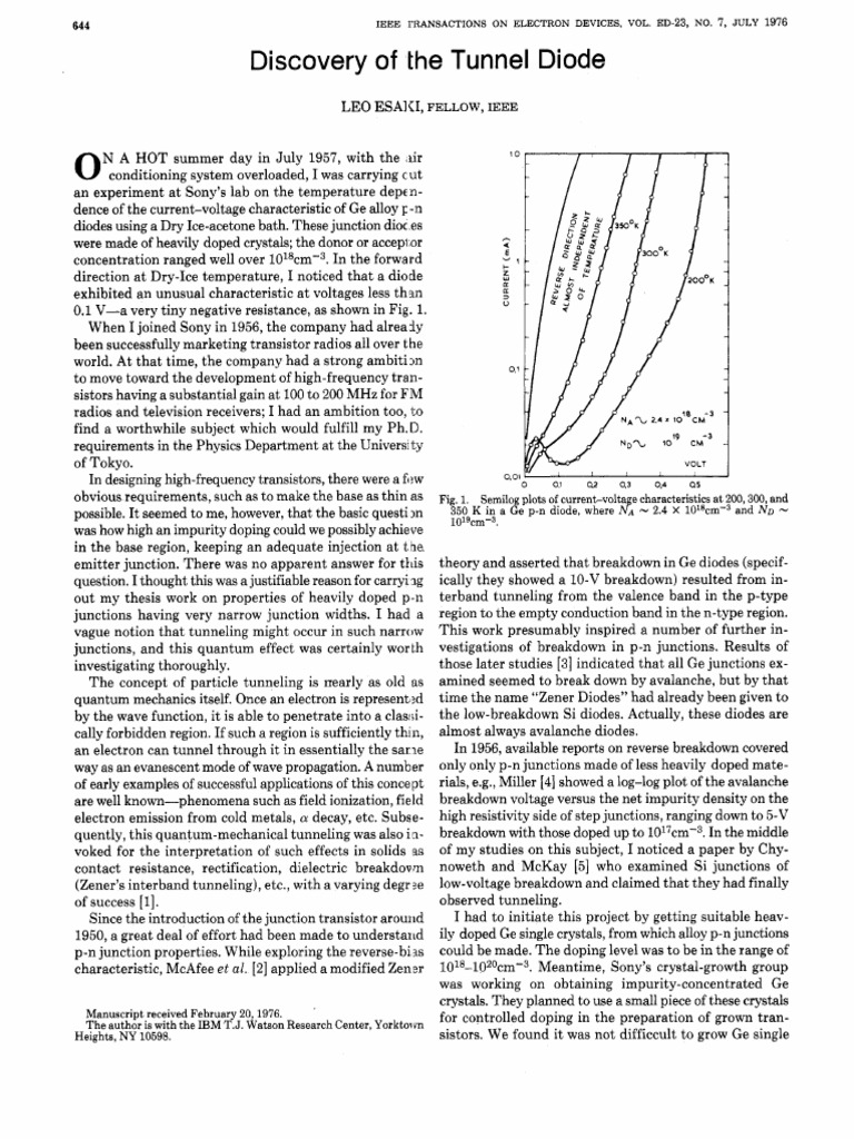 Discovery On Tunnel Diode | PDF | Quantum Tunnelling | Diode