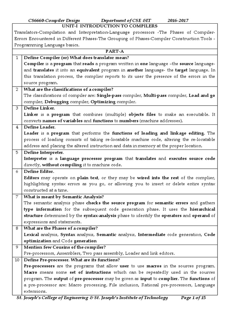 CS6660-Compiler Design Department of CSE &IT 2016-2017 | Download Free PDF | Compiler | Parsing
