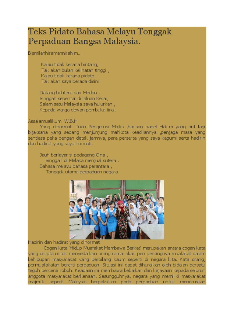 Bahasa Melayu: Tonggak Perpaduan Nasional | PDF | Kajian Bahasa Asing ...