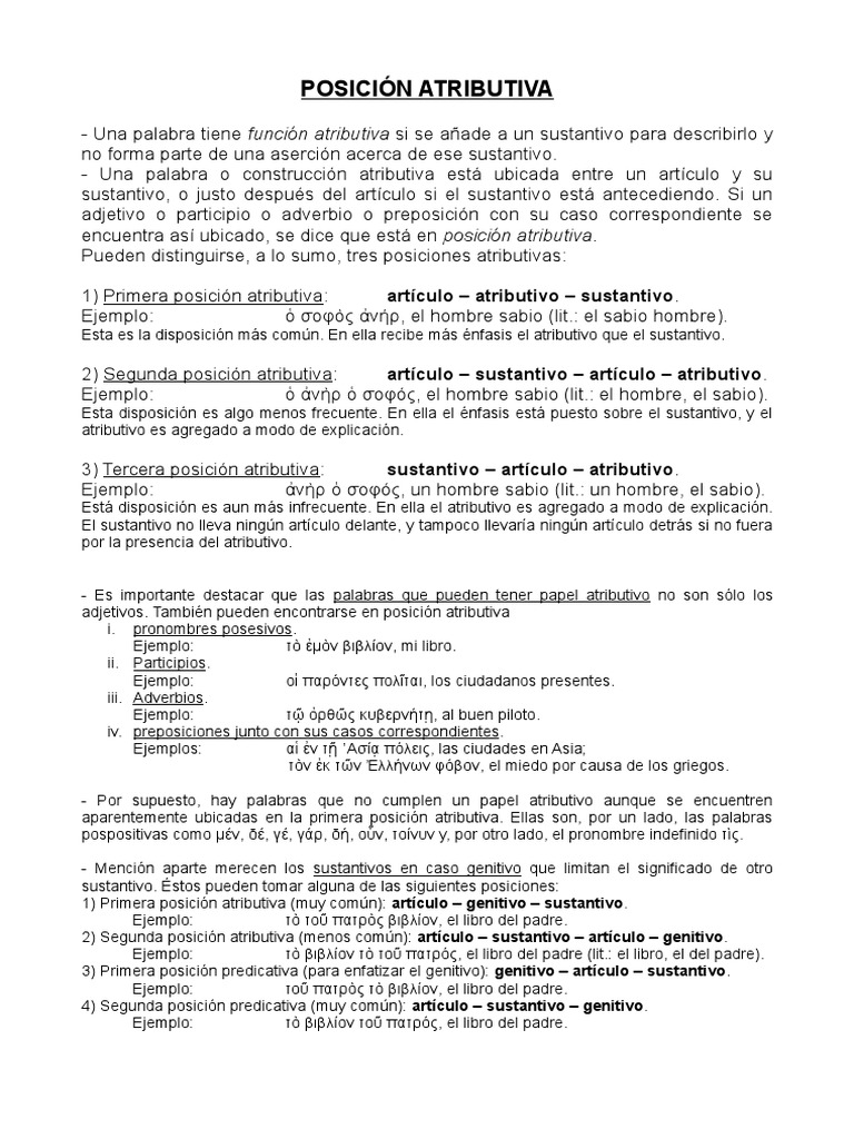 Posiciones Atributivas y Predicativas | PDF | Palabra | Adjetivo