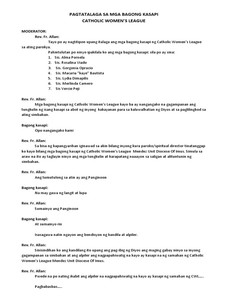 Pagtatalaga Sa Mga Bagong Kasapi | PDF