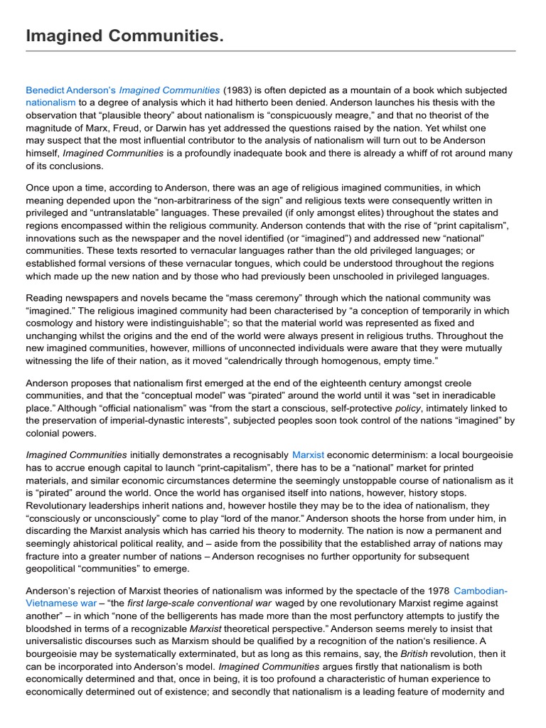 Imagined Communities | PDF | Marxism | Cosmopolitanism
