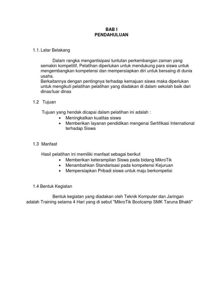 PROPOSAL Bootcamp MikroTik 2017 | PDF