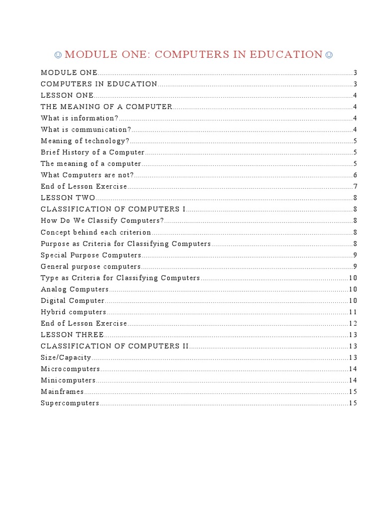 Module One: Computers in Education | PDF | Microcomputers | Personal Computers
