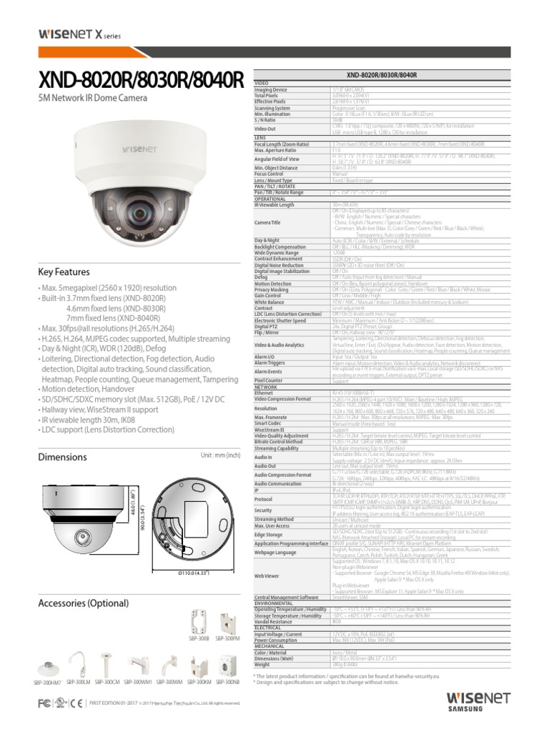 XND-8020R/8030R/8040R: 5M Network IR Dome Camera | PDF | Ip Address | H ...