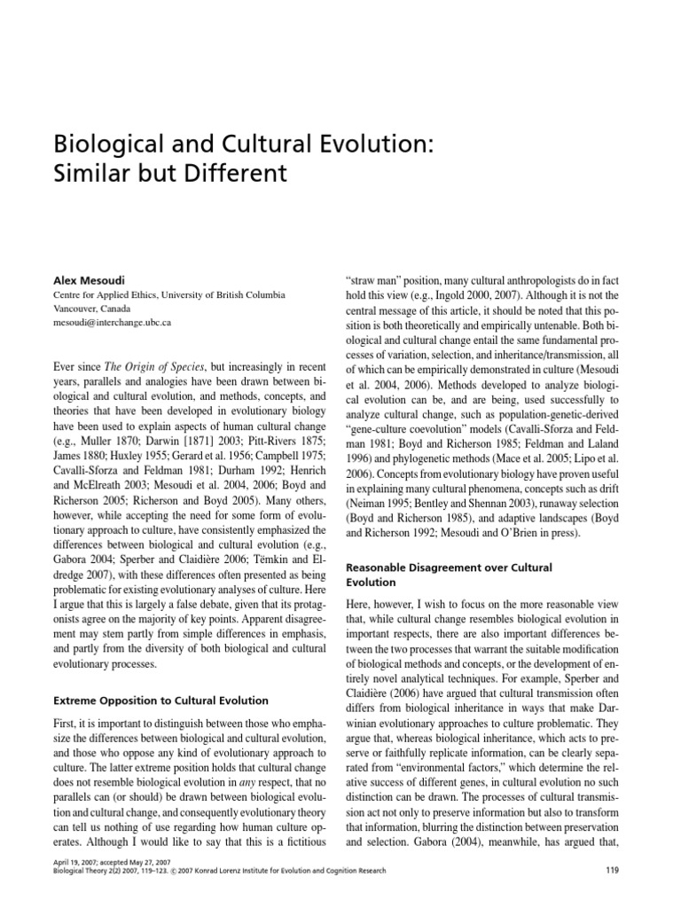 Biological and Cultural Evolution Similar But Different | PDF ...