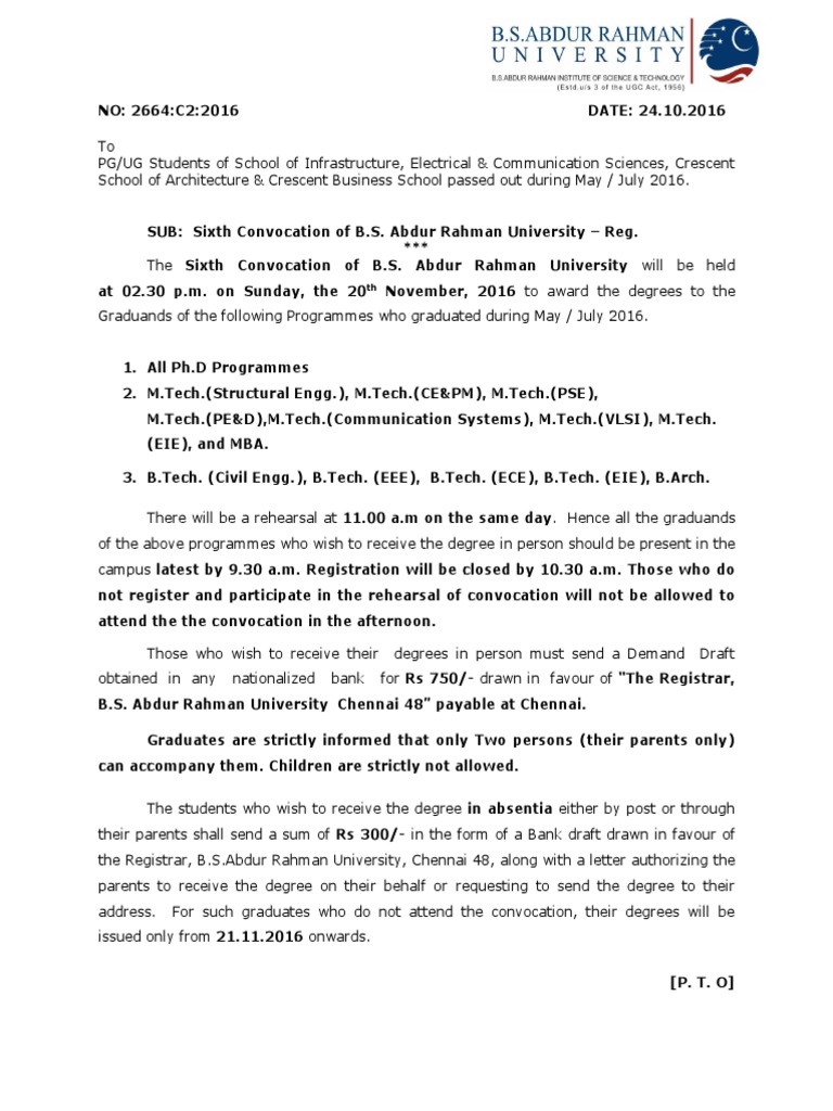 Convocation Details 2016 | PDF | Academia | Further Education