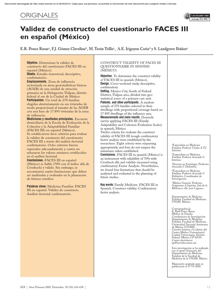 FACES III Validacion Mexico | PDF | Validez (Estadísticas) | Psicometría