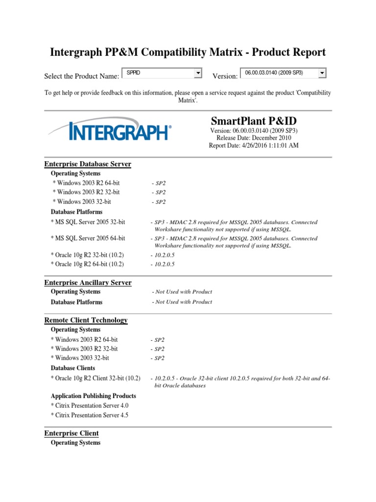 SPPID 2009 SP3 - Compatibility Guide | PDF | Windows Server 2003 ...