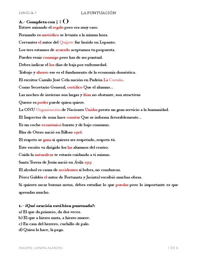 Ejercicios de Puntuación | PDF | Comillas | Idiomas