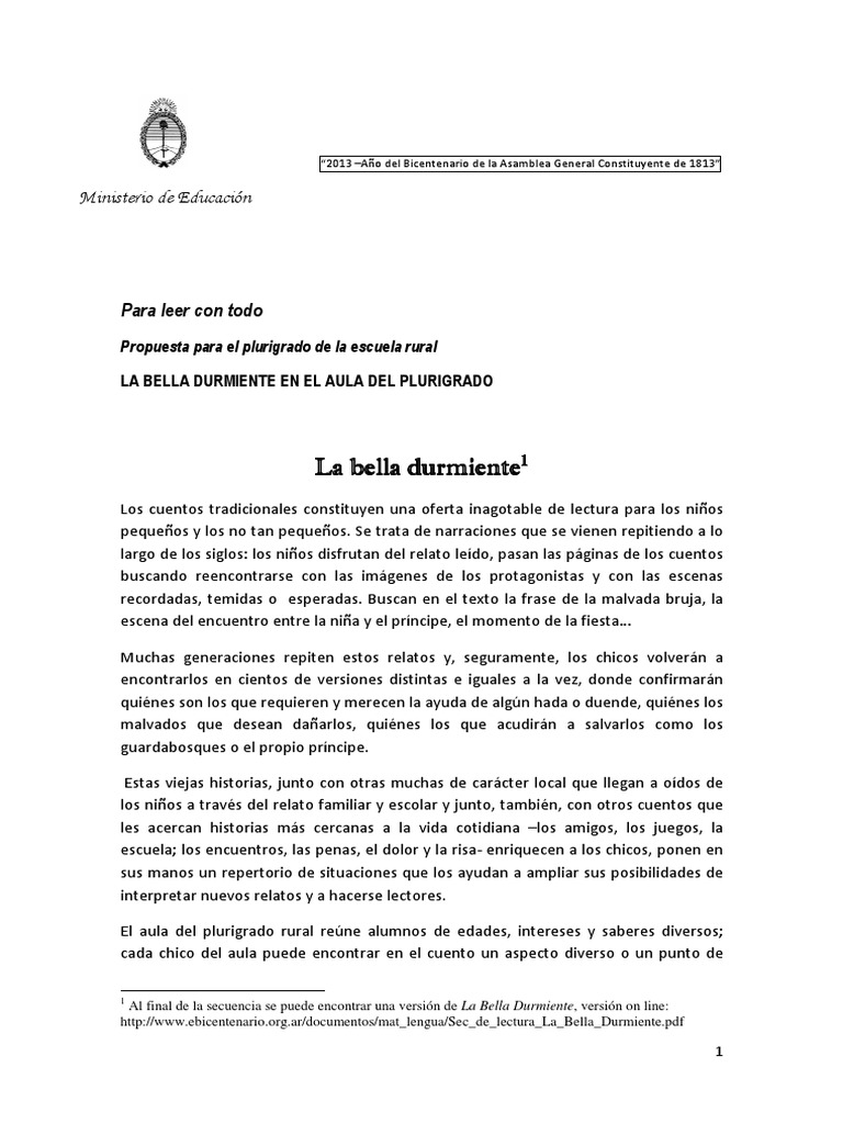 La Bella Durmiente en El Aula de Plurigrado | PDF | Bella Durmiente ...
