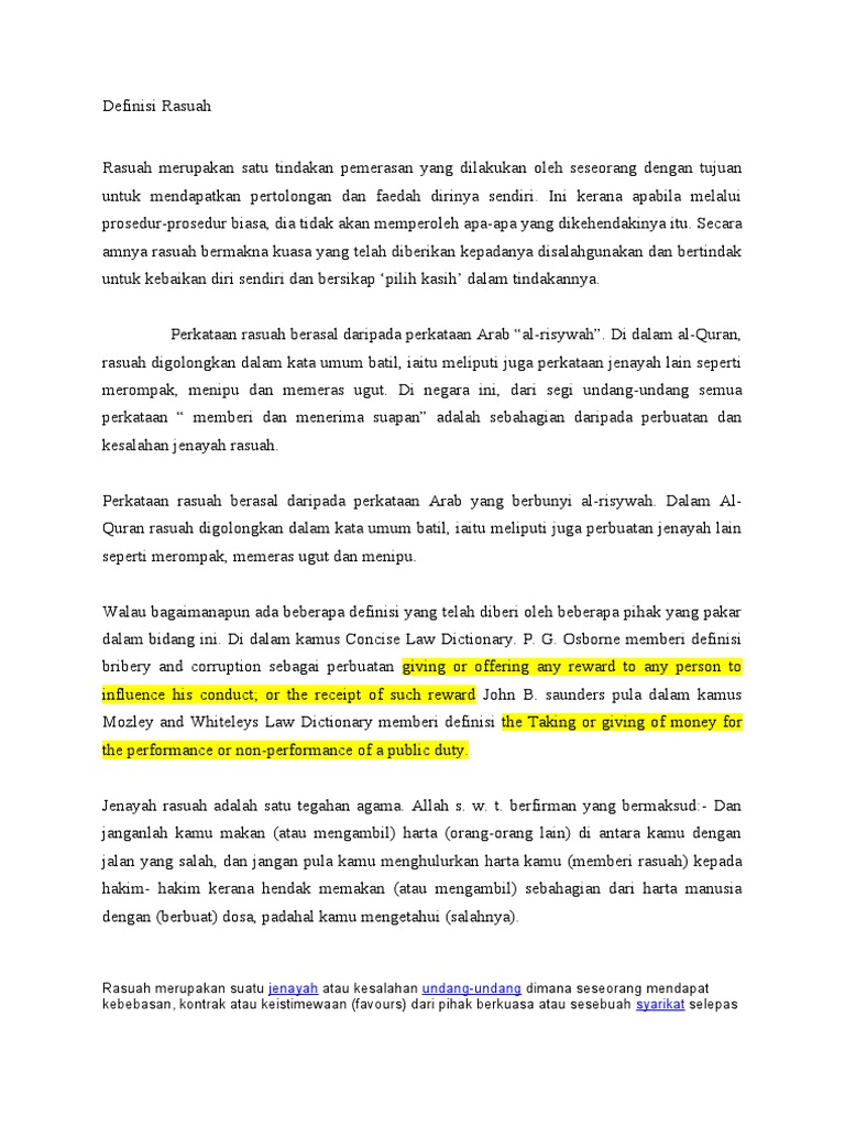 Definisi Rasuah-Assg | PDF | Hukum