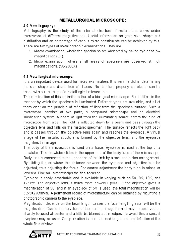 Metallurgical Microscope:: 4.0 Metallography | PDF | Lens (Optics ...