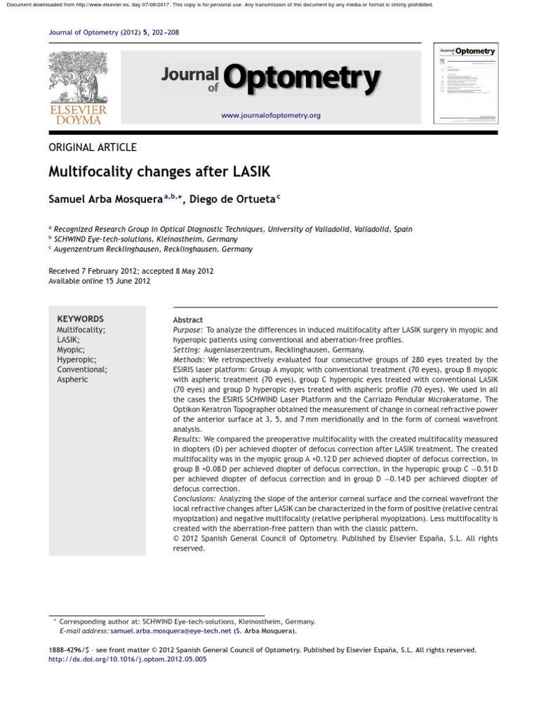 Multifocality Changes After Lasik: Original Article | PDF ...