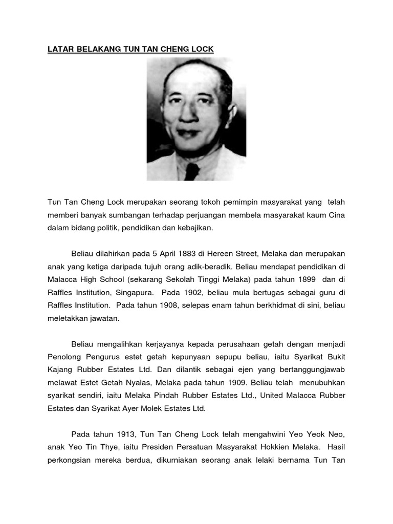 Latar Belakang Tun Tan Cheng Lock | PDF