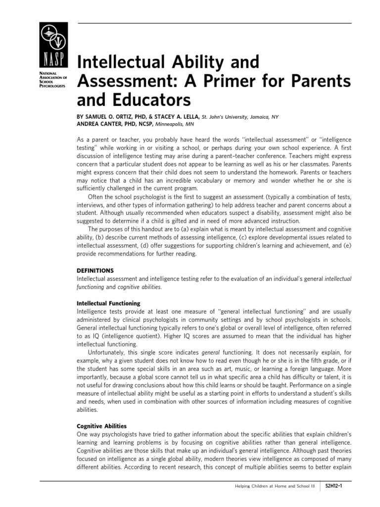 Intellectual Ability and Assessment | PDF | Intelligence Quotient ...