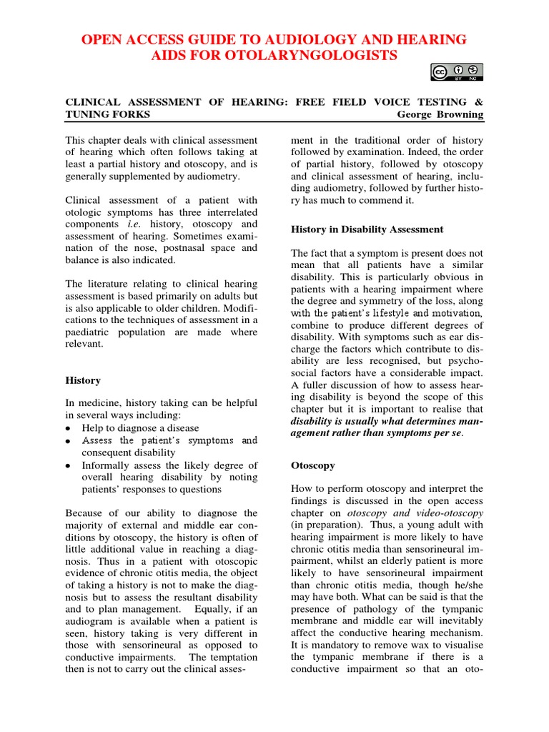 Clinical Assessment of Hearing With Free Field Voice Testing and Tuning ...