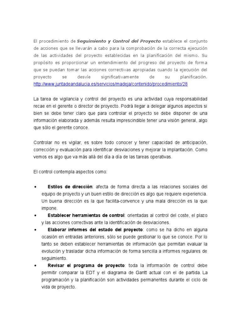 Control de Proyectos | PDF | Planificación | Toma de decisiones