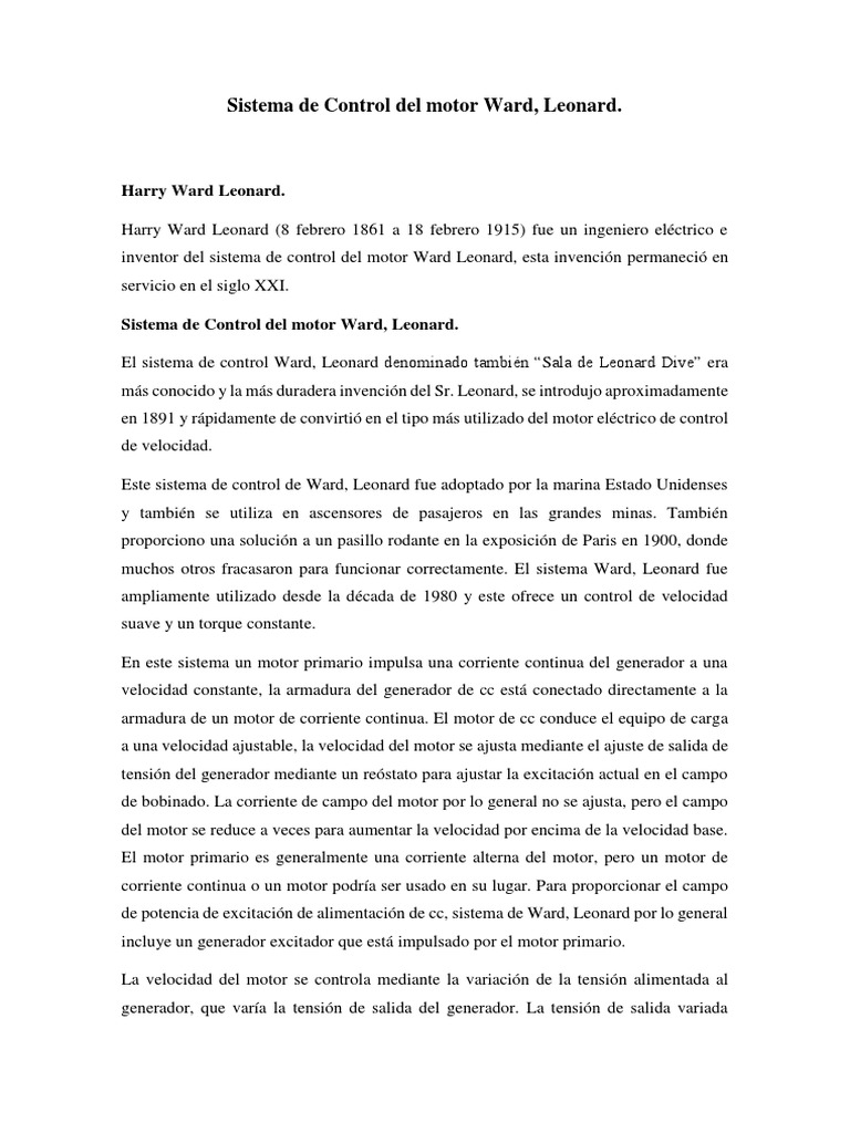Harry Ward Leonard | PDF | Generador eléctrico | Corriente eléctrica