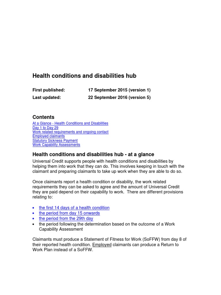 Health Conditions and Disabilities v5.0 | PDF | Employment | Health Care