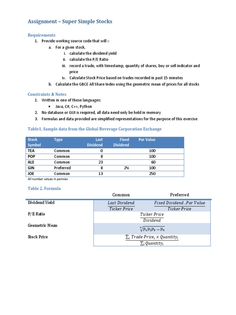 Stock Calculation Assignment Guide | PDF