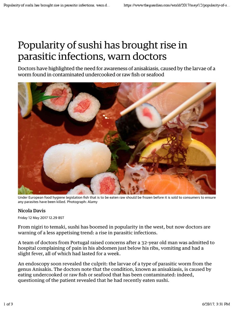 Popularity of Sushi Has Brought Rise in Parasitic Infections, Warn ...