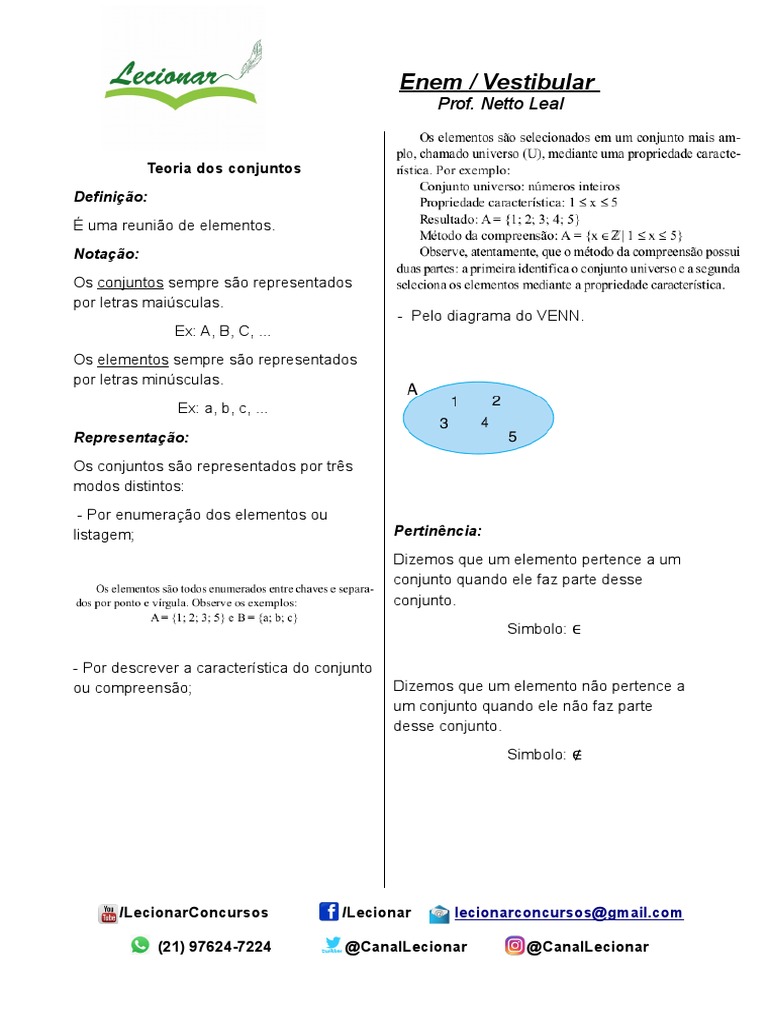 Teoria Dos Conjuntos (Enem) | PDF | Conjunto vazio (Matemática ...