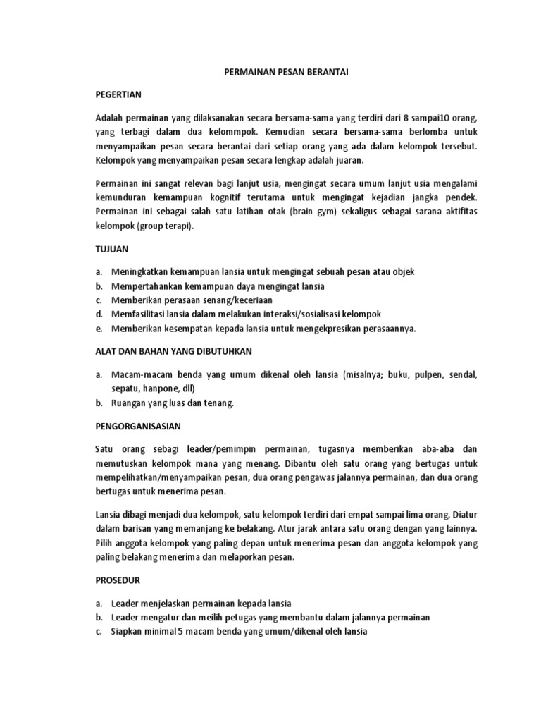 Permainan Pesan Berantai untuk Lansia | PDF