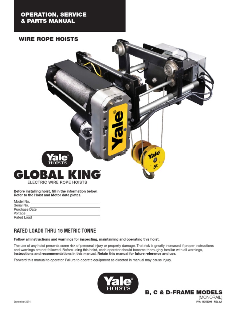 Yale Global King - Shaw-Box World Series Wire Rope Hoist - 5 To 15 Ton ...