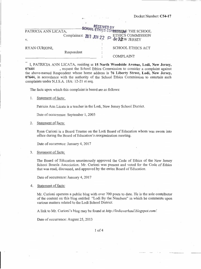 Ethics Complaint Against Ryan Curioni | PDF | Complaint | Social ...