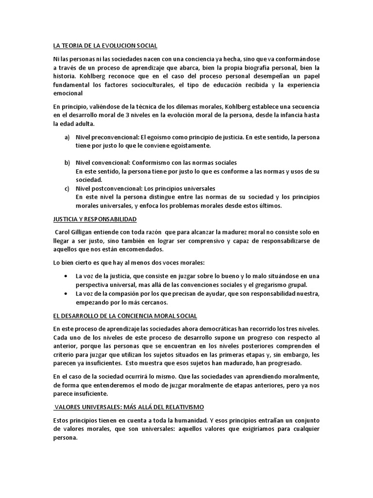 La Teoria de La Evolucion Social | PDF | Moralidad | Sociedad