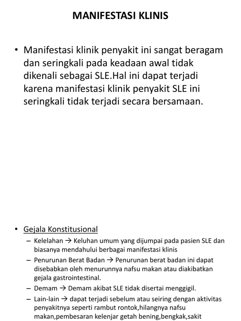 Manifestasi Klinis SLE: Gejala dan Diagnosis | PDF