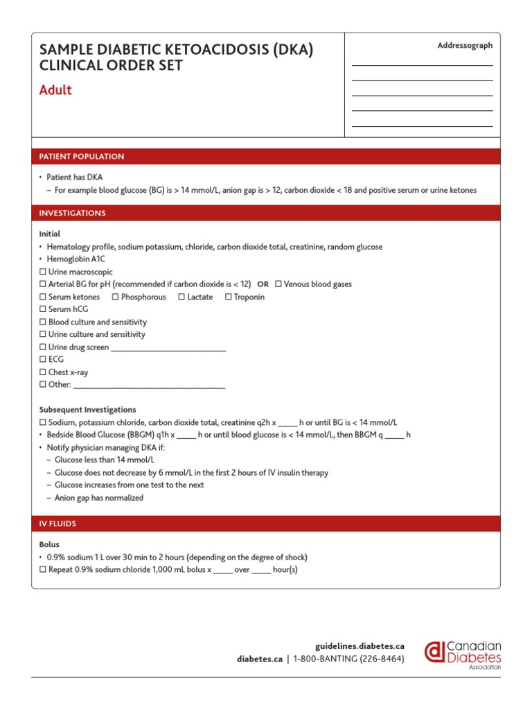 DKA Clinical Order Set for Adults | PDF | Medicine | Medical Specialties