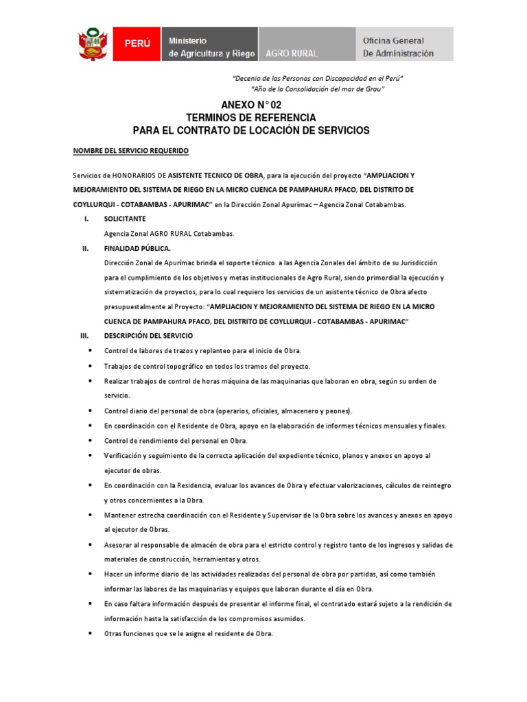 Modelo TDR Locador Servicios Asist. Pfaco | PDF | Instituciones sociales | Ciencias sociales