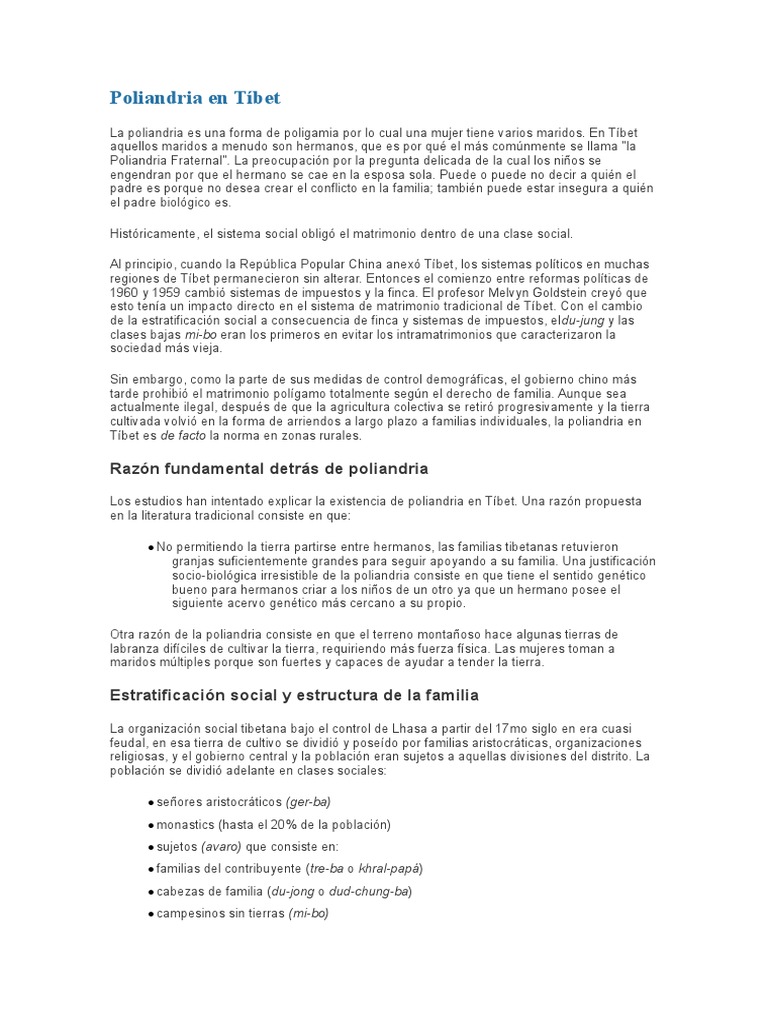Poliandria en Tíbet | PDF | Poligamia | Matrimonio
