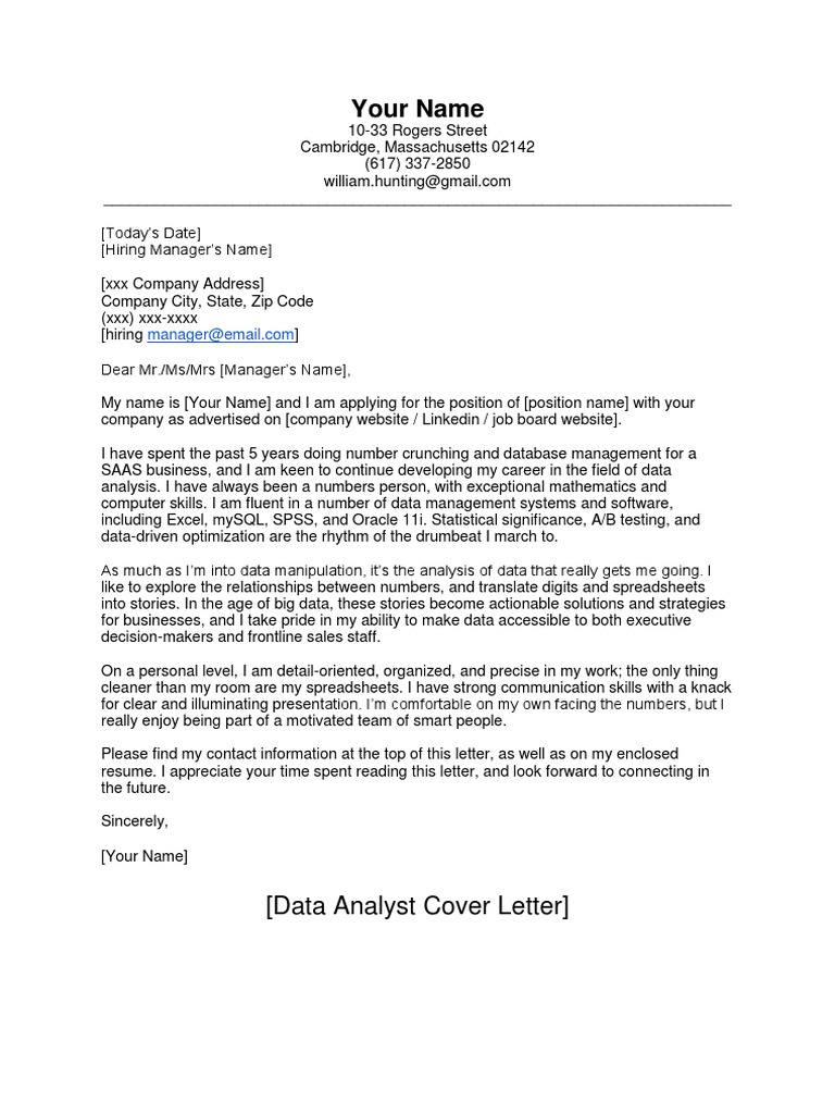 Data Analyst Cover Letter Sample | PDF