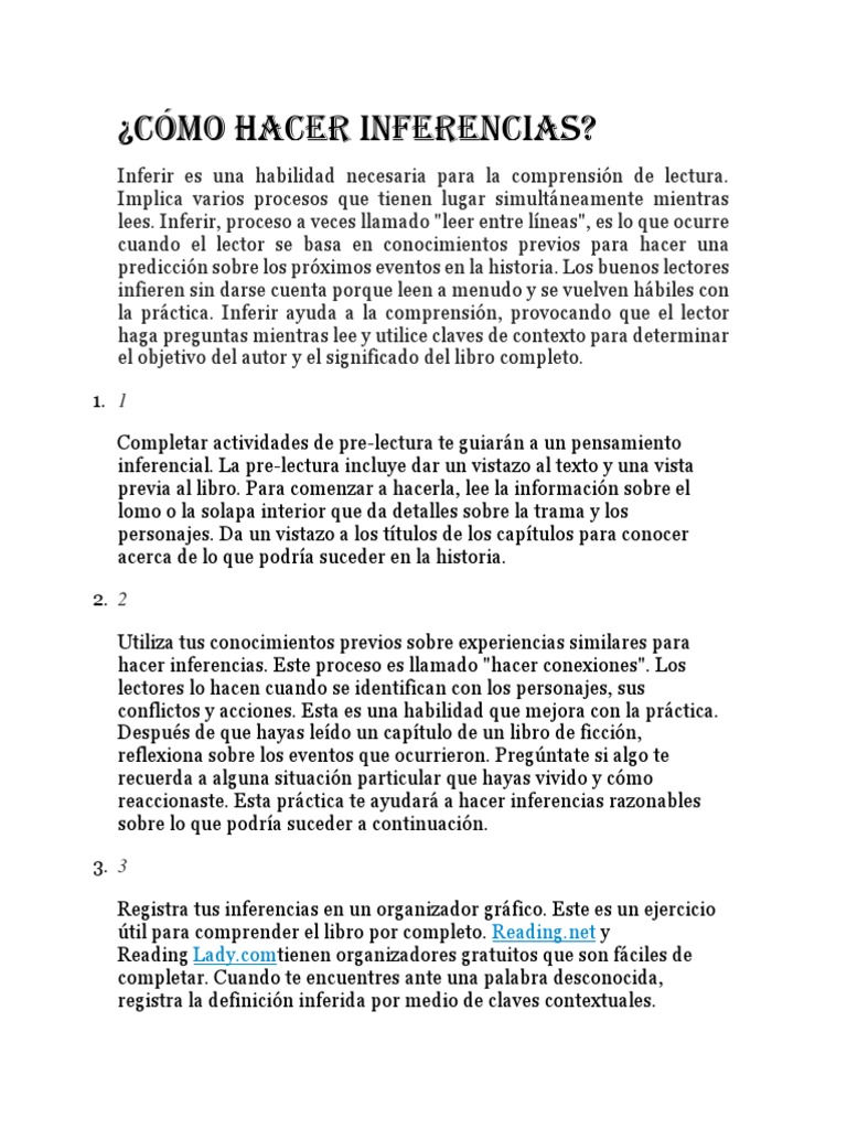 Como Hacer Inferencias | PDF | Lectura (proceso) | Ciencia cognitiva