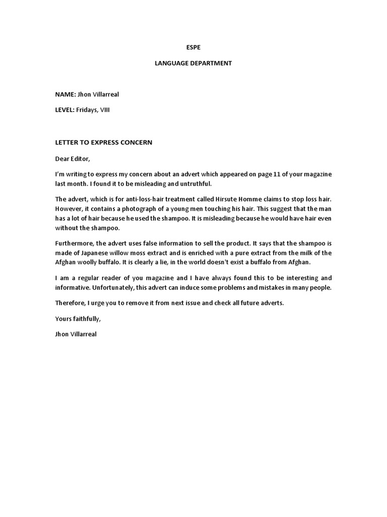 Letter To Express Concern: Espe Language Department | PDF