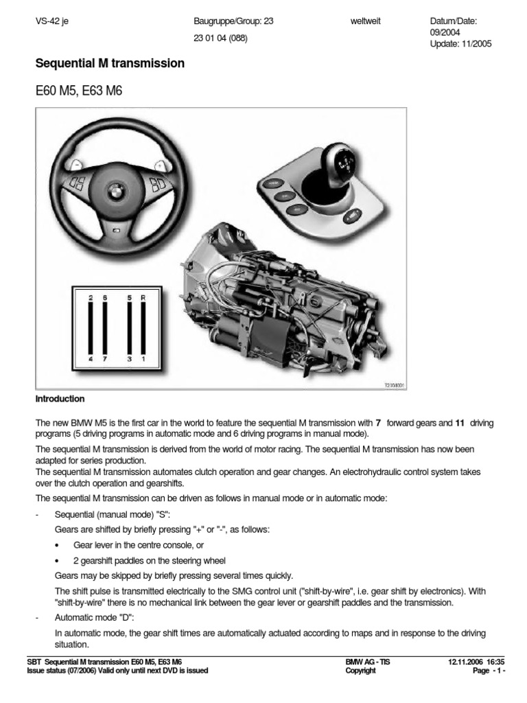 BMW E60 M5 SMG PDF | PDF | Manual Transmission | Automatic Transmission