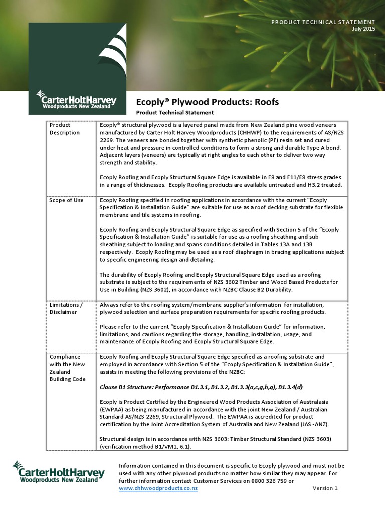 Ecoply® Plywood Products: Roofs: Product Technical Statement | PDF ...