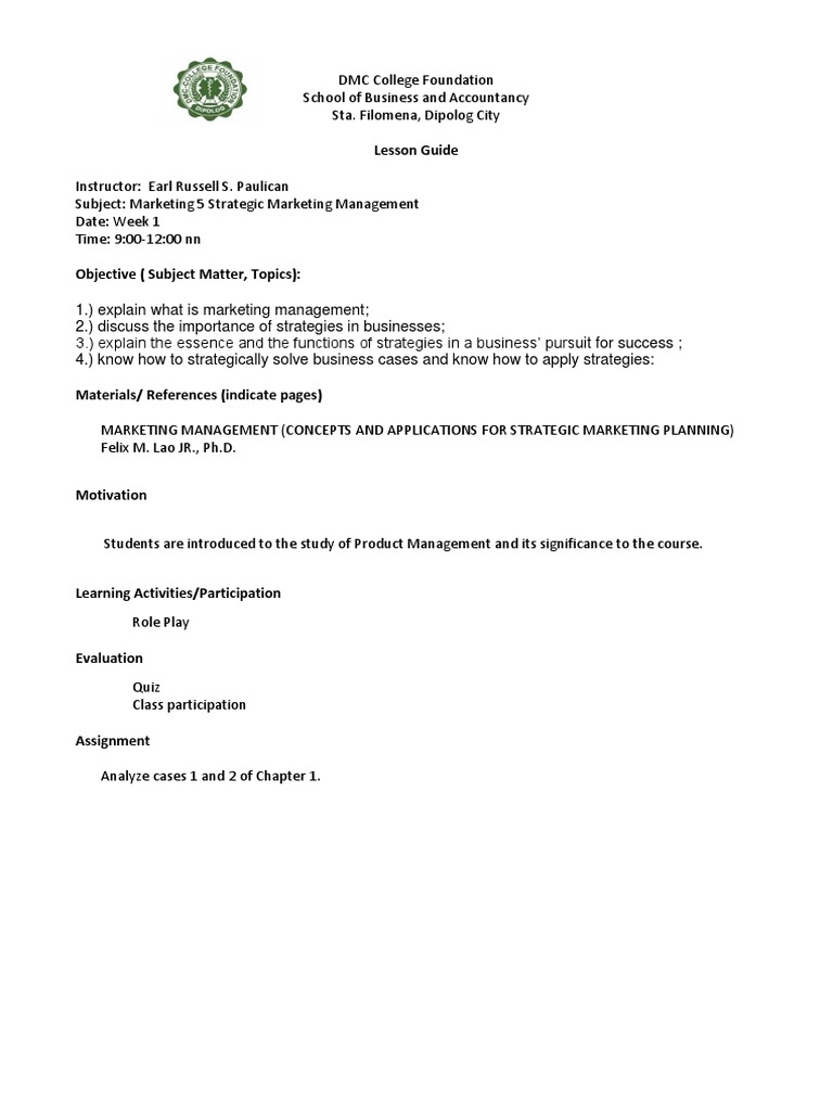 Strategic Marketing Management Syllabus | PDF | Marketing Strategy ...