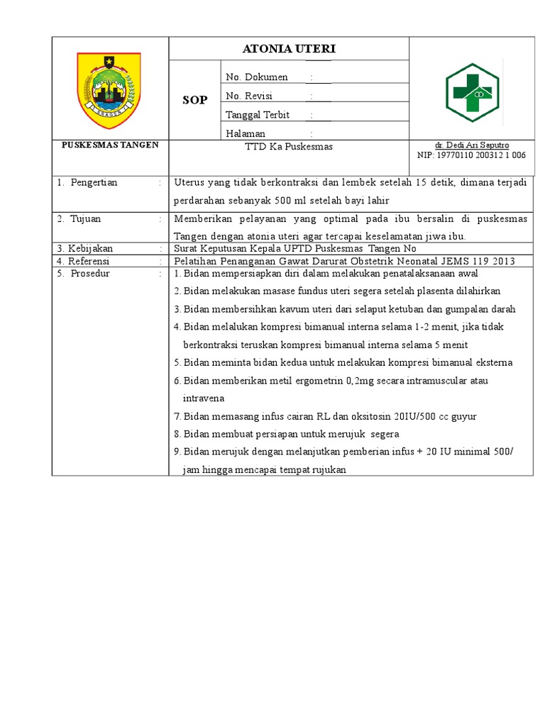 SOP Penanganan Atonia Uteri | PDF