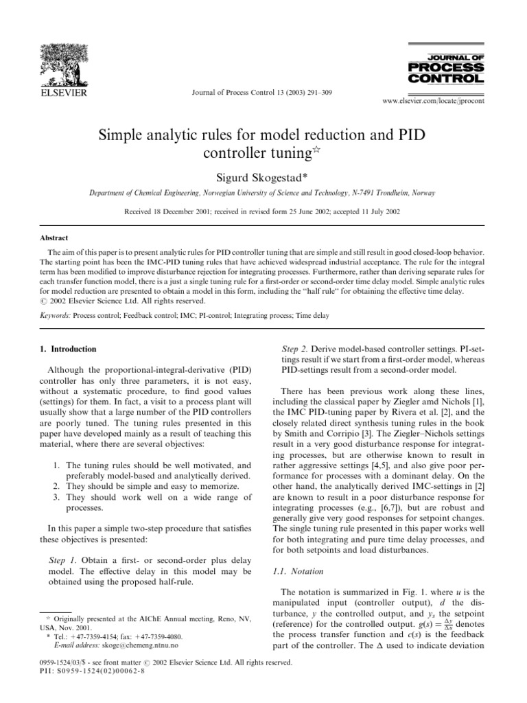 Simple Analytic Rules for Model Reduction, PID Controller Tuning, and Improved Disturbance ...