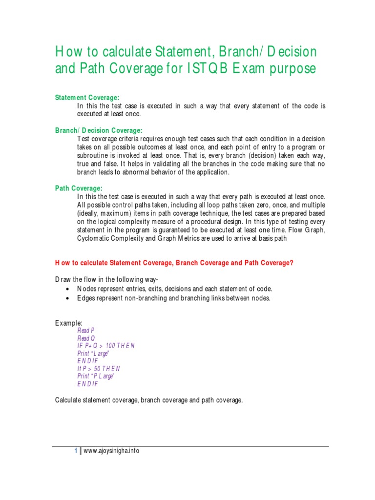 Branch Statement Path Coverage Pdf Mathematical Concepts Discrete