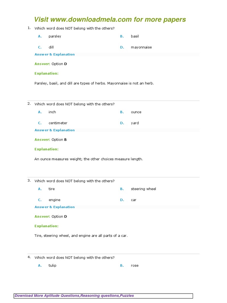 Verbal Classification Questions and Answers | PDF | Breads | Sourdough